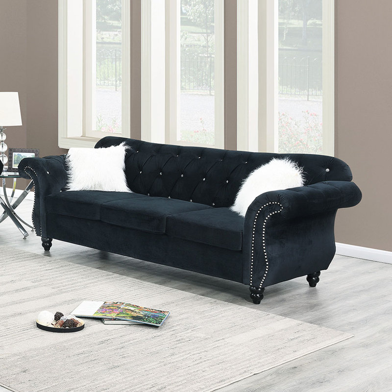 House of Hampton Klag 93 Velvet Rolled Arm Sofa Wayfair